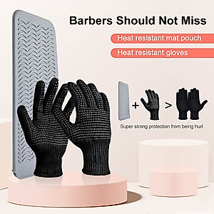 IKOCO Heat Gloves for Hair Styling, Heat Resistant Silicone Mat Pouch and 2Pcs Heat Proof Gloves Mitts for Flat Iron, Curling Iron, Straightener（Black&Grey）