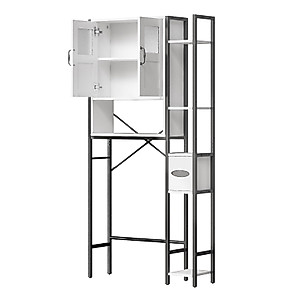 Over The Toilet Storage with Cabinet, Bathroom Storage Organizer above Toilet with Heavy-duty Metal Frame & Adjustable Shelf, Freestanding Space-Saving Storage Rack for Laundry Room,Bathroom (White)