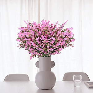 Fake Flowers Artificial Lavender - Bioc 10 Bundles UV Resistant Bouquets Plastic Plants Real Touch Flowers for Wedding Home Garden Window DIY Indoor Outdoor Decor (Red)