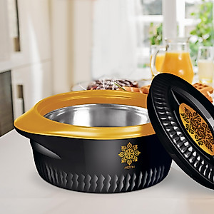 MILTON Royal 2500 Insulated Inner Stainless Steel Casserole, 2.05 Litres, Black Gold | BPA Free | Food Grade | Hot & Cold