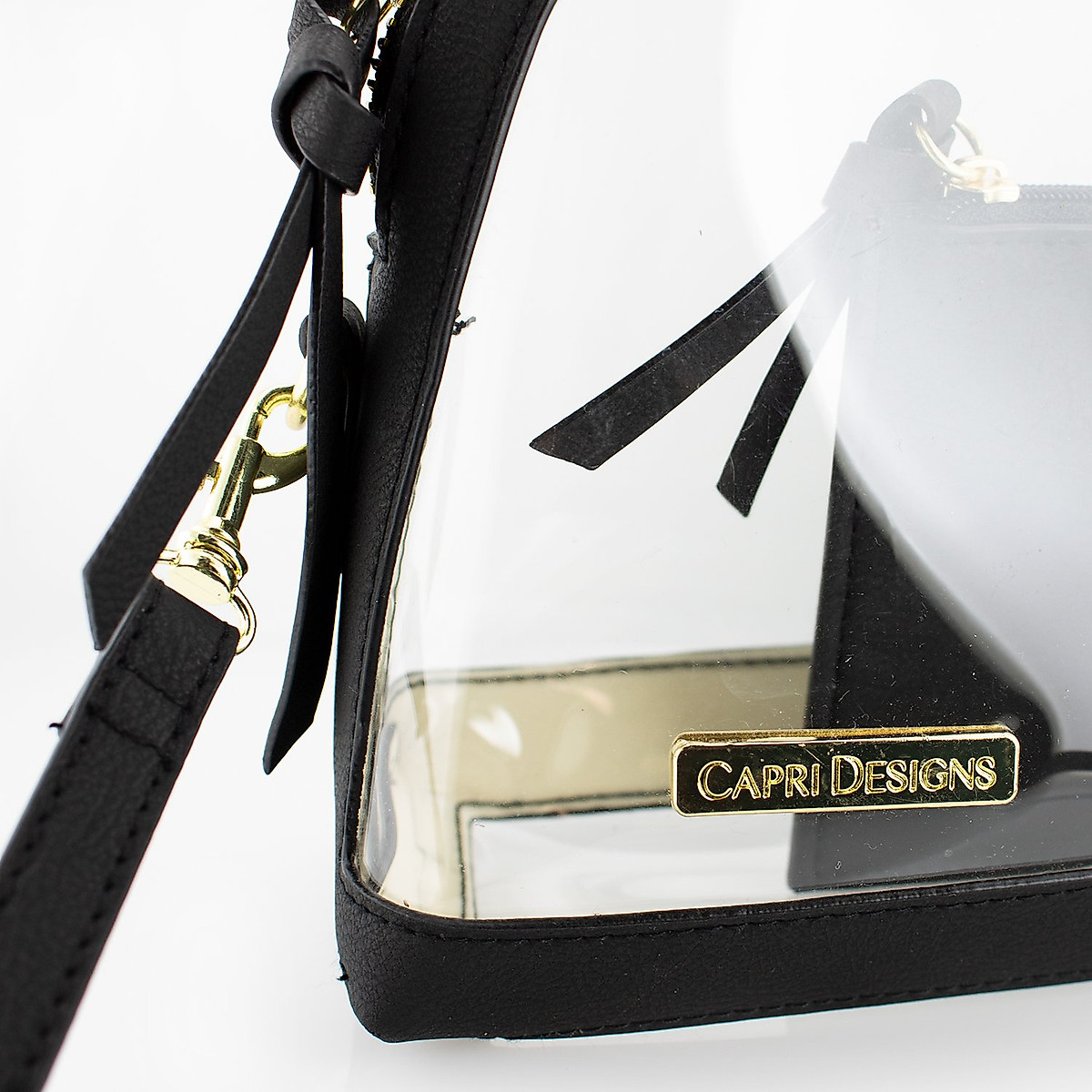 Capri Designs Half Moon Crossbody Clear Purse Removable Strap Black
