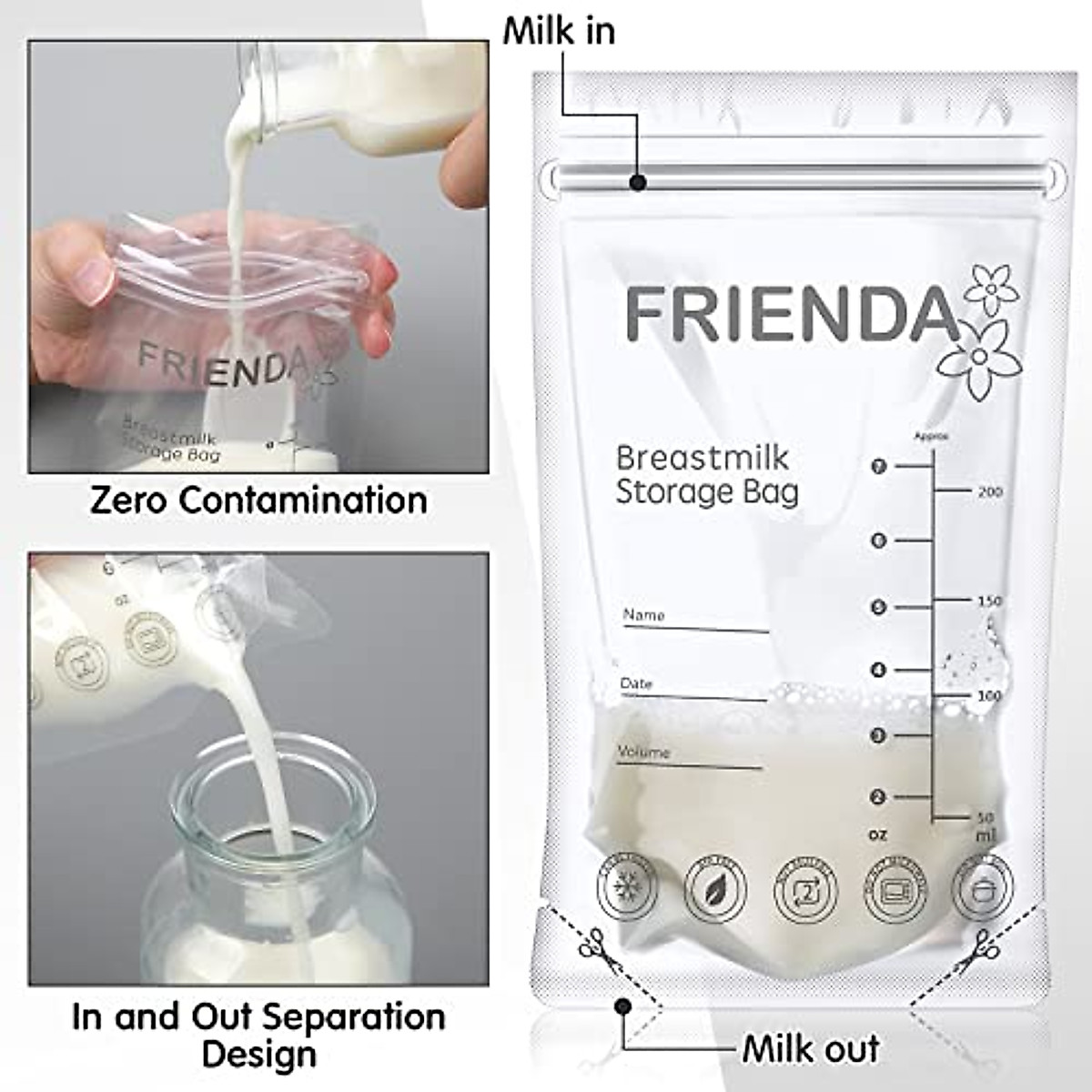 400 Count Breastmilk Storage Bags 7 oz Breast Milk Storing Bags Storage Container Self Standing Milk Bags for Breastmilk No Leak Double Seal Breastfeeding Bags