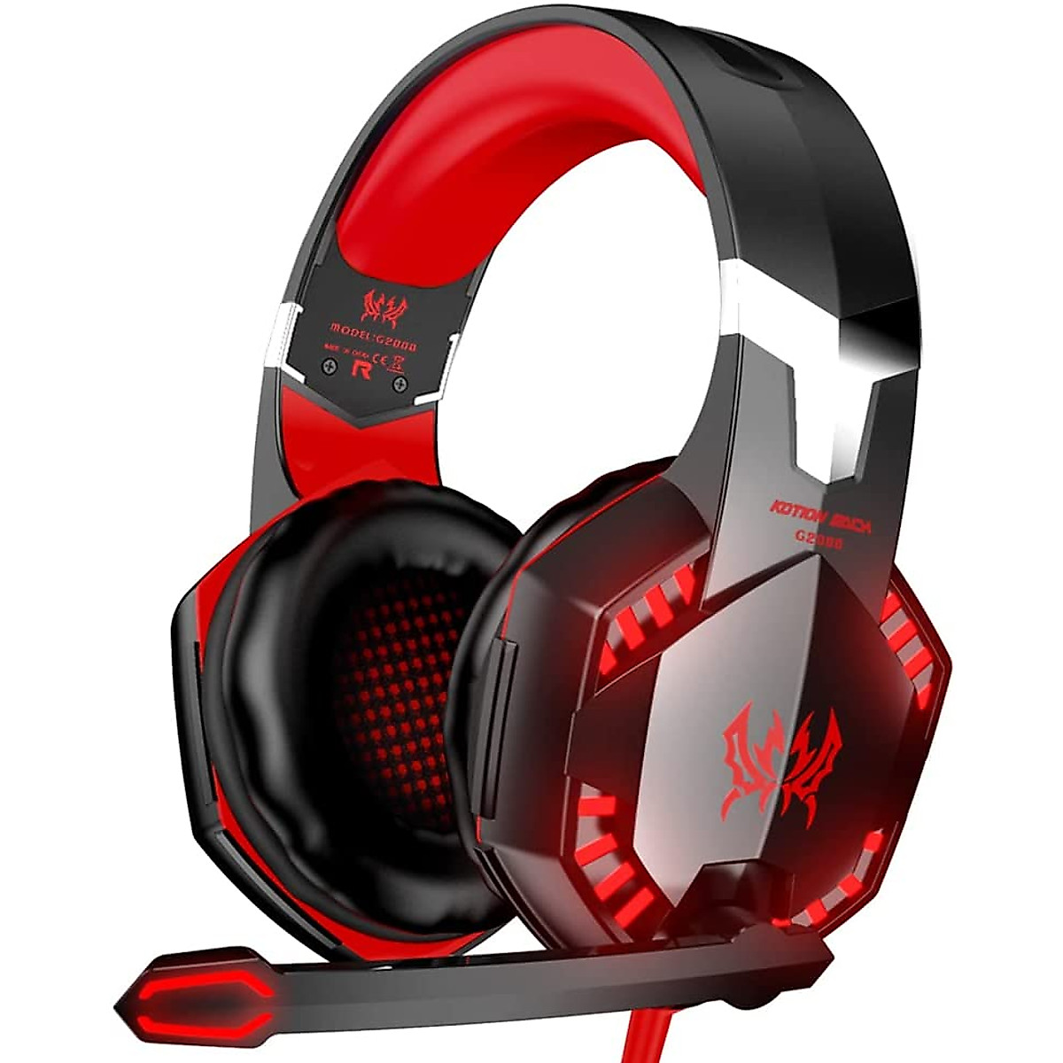 VersionTECH. G2000 Gaming Headset, Bass Surround Gaming Headphones with Noise Cancelling Mic, LED Lights, Soft Memory Earmuffs for PS5/ PS4/ Xbox One Controller/Laptop/PC/Mac/Nintendo NES Games-Red