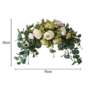 MOOBOM Artificial Floral Swag,Wedding Arch Flowers,Handmade Garland,Green Leaves Peony,Rustic Floral Swag for Wedding Arch Home Garden Decor