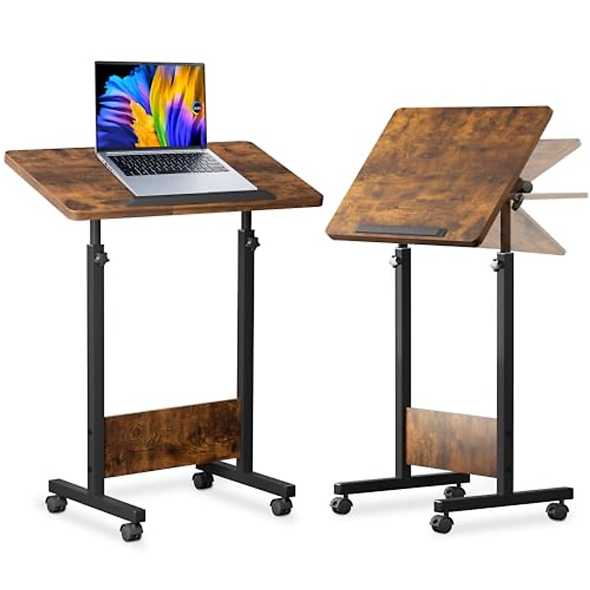 KOUPA Adjustable Mobile Standing Desk Large 16×31 in, Rolling Computer Workstation with Lockable Wheels for Home Office, 360° Flip Tilt Foldable Laptop Table Cart for Standing Sitting