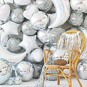 PartyWoo Silver Star Balloons 6 pcs and 6 pcs Disco Silver Foil Balloons