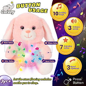 Cuteoy Plush Pink Bunny Star Projector Musical Adjustable Singing Night Light Stuffed Animals Glowing Kawaii Rabbit Plushies Toy Gifts for Kids Birthday Easter Christmas,12''