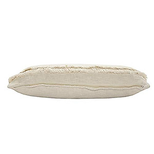 LR Home Beverly Fringed Solid Lumbar Throw Pillow, 1 Count (Pack of 1), Cream