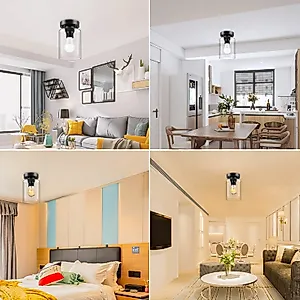 Boostarea Semi Flush Mount Ceiling Light, Industrial Hanging Ceiling Pendant Lamp With Clear Glass Shade, Farmhouse Light Fixture for Porch Hallway Corridor Kitchen Bathroom Bedroom, Bulb Not Included