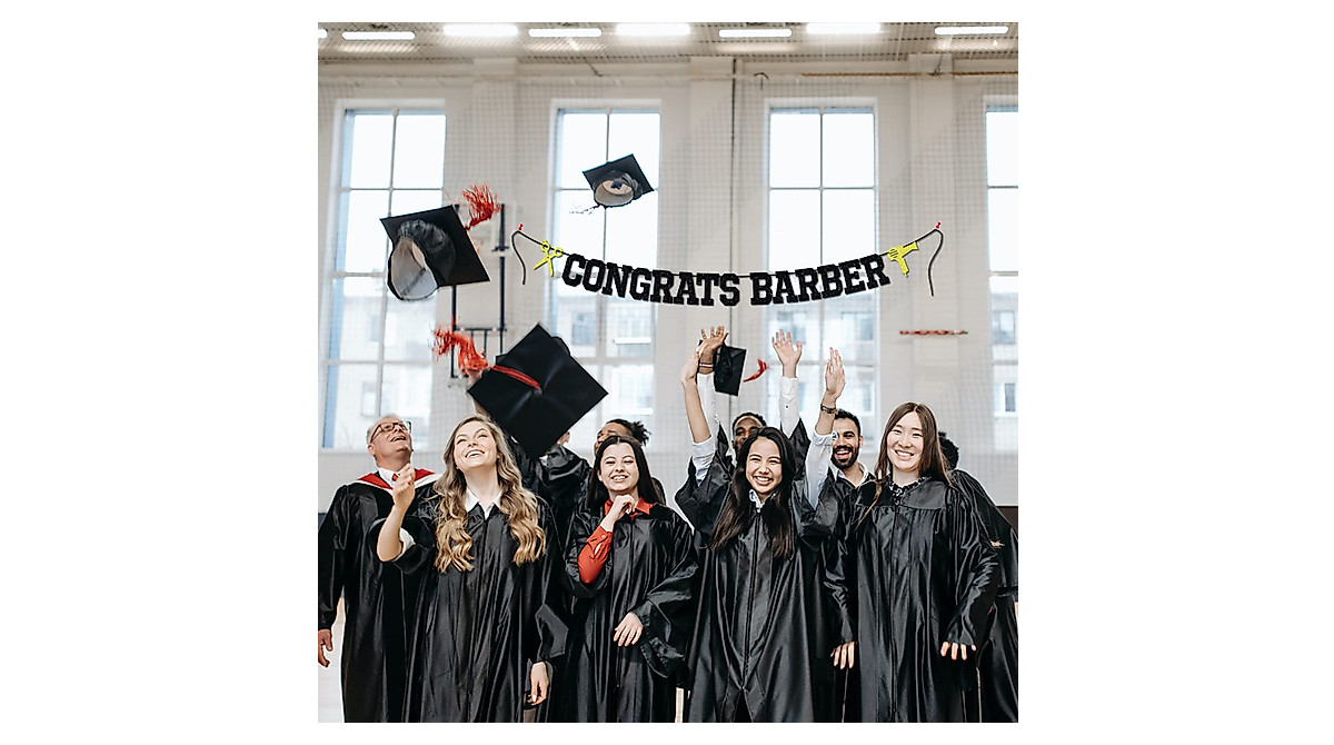 Celebrate Barber Graduation with Black Glitter 'Congrats Barber' Banner