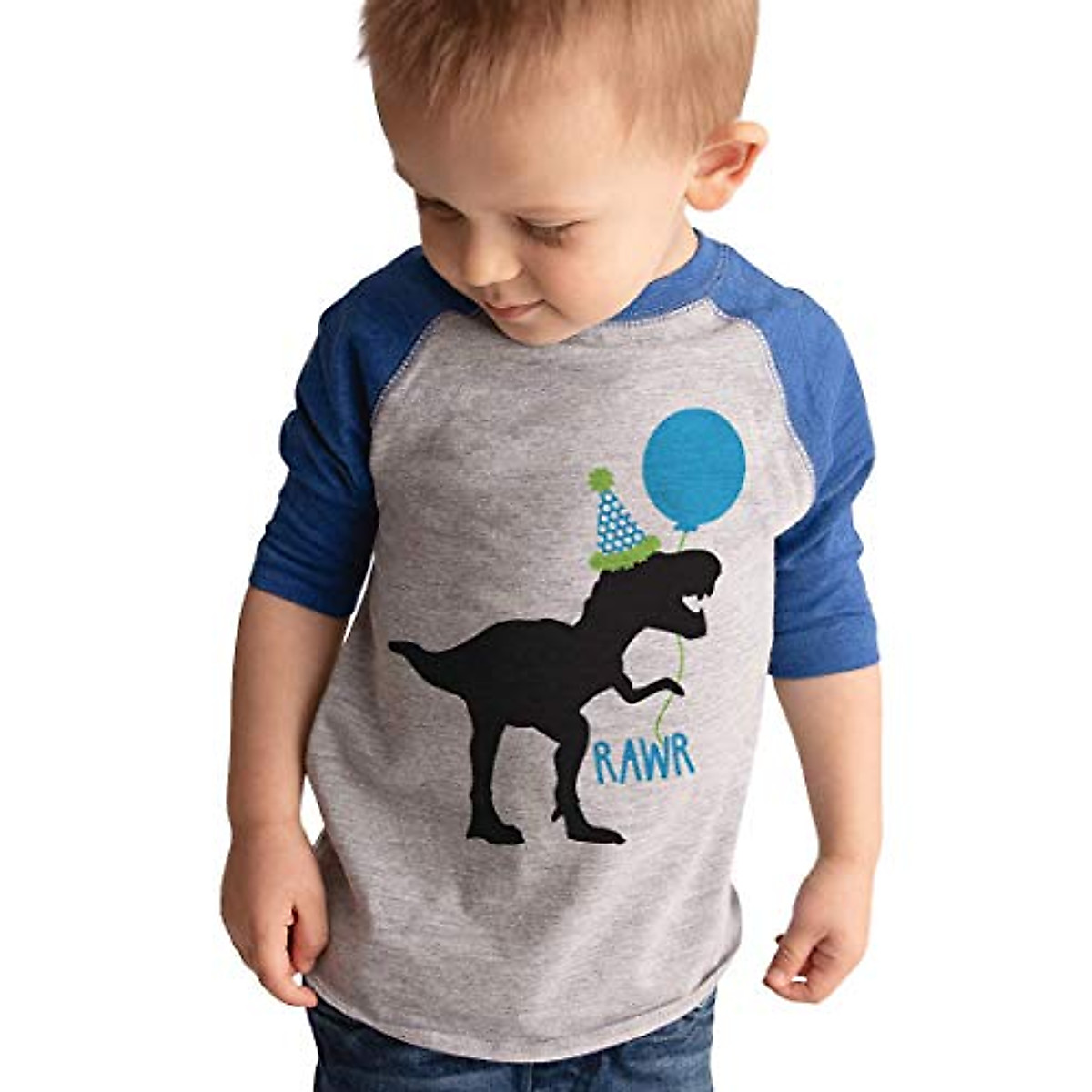 7 ate 9 Apparel Birthday Dinosaur Blue Raglan Tee 18 Months