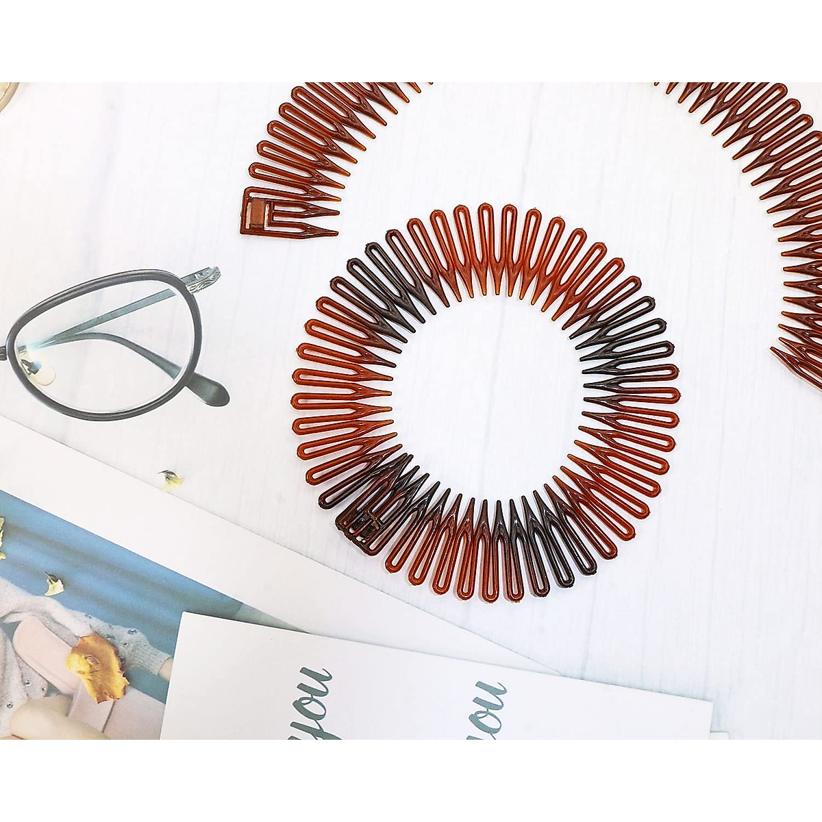 PENTA ANGEL Stretch Hair Combs 6Pcs Flexible Plastic Full Circular Circle Comb Headband Hair Wrap Holder Hairband for Women (Classic Style)