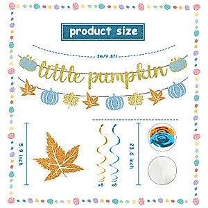 Little Pumpkin Baby Shower Deorations, Fall Leaves Blue Little Pumpkin Banner and Pumpkins Hanging Swirls, Fall Theme Boy Baby Shower Little Pumpkin Birthday Party Decorations