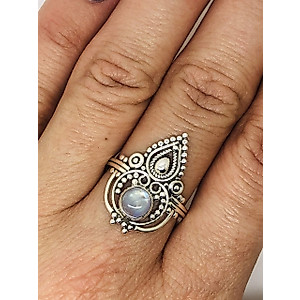 Koral Jewelry Round Moonstone Ethnic Ring 925 Sterling Silver Vintage Tribal Gipsy Boho Look (7)