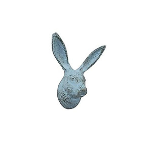 Handcrafted Nautical Decor Rustic Light Blue Cast Iron Decorative Rabbit Hook 5"