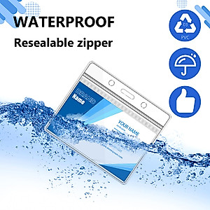 Rcybeo 60 Sets Name Tag Holders ID Badge Holders with Clips Clear PVC Card Holder Name Tags Heavy Duty Waterproof Resealable Zipper Seal Name Holder