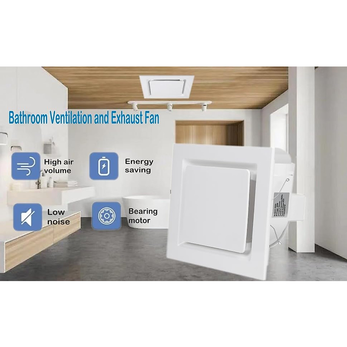 Aydomer Bathroom Fan Exhaust Fan Ceiling Mount Ventilation Fan Through Wall Extractor Exhaust Smoke Fan 110V Bathroom Ceiling Fan for Kitchen 120CFM 1.2Sones (Square)