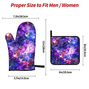 nhbfcds Galaxy Oven Mitts and Pot Holders Sets, 4 Piece Set, Heat Resistant Polyester Gloves and Pads for Kitchen Cooking Baking Grilling BBQ, One Size