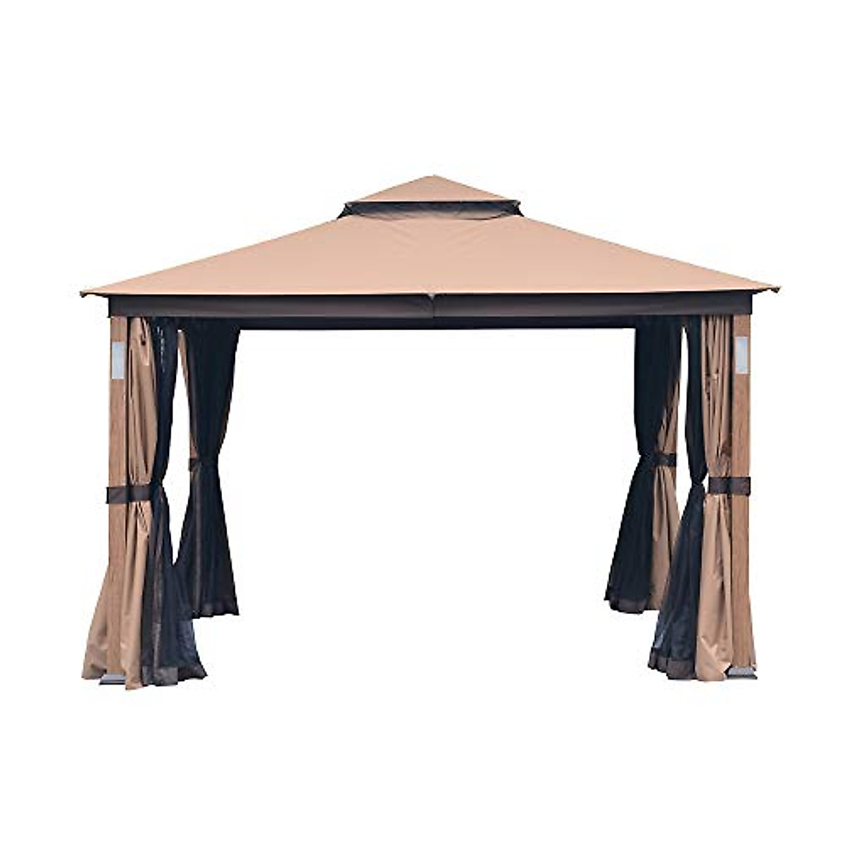 10x12 Gazebo Canopy Soft Top Outdoor Gazebo Tent 2-Tier Curtain Double Roof Vented Gazebo with Mesh, LED Lights, and Bluetooth Speakers