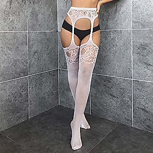 Sexy Outfit for Women Plus Lace Suspender Stockings Tights High Waist Tights for Women Girls Bodice (White-b, One Size)