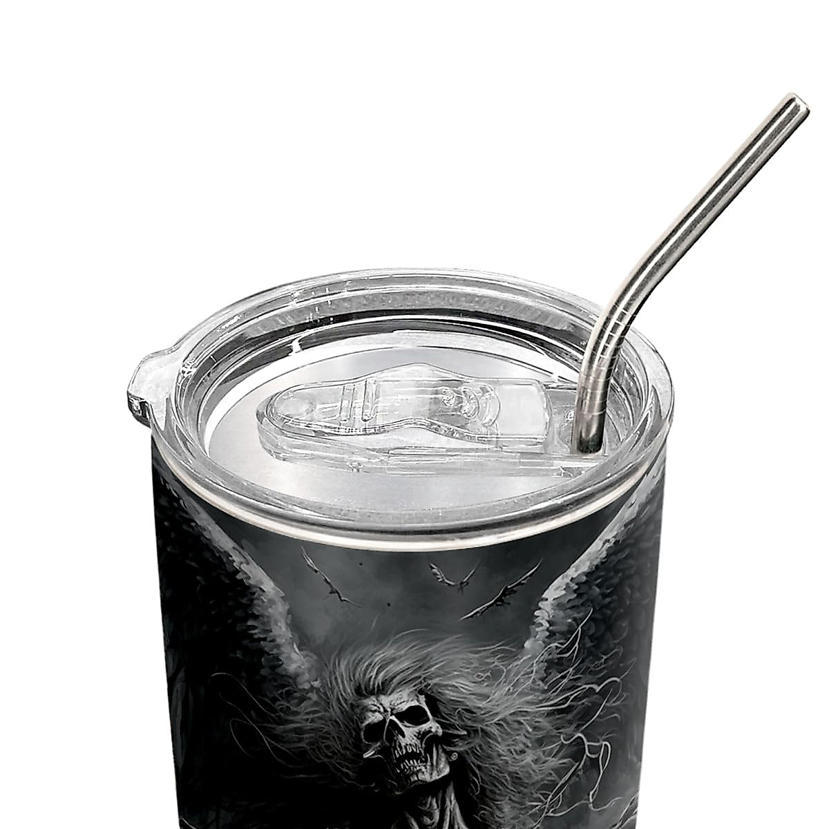 20oz Metal Rock Skull Reaper Electric Guitar Tumbler, Guitarist, Musician Gifts, Coffee Thermos for Men, Stainless Steel Double Wall Vacuum Insulated Coffee Mug, Travel Cup with Lid