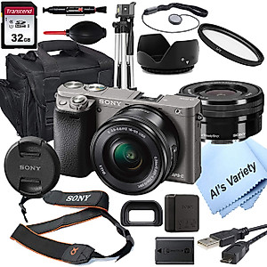 Sony Alpha a6000 (Graphite) Mirrorless Digital Camera with 16-50mm Lens + 32GB Card, Tripod, Case, and More (18pc Bundle)