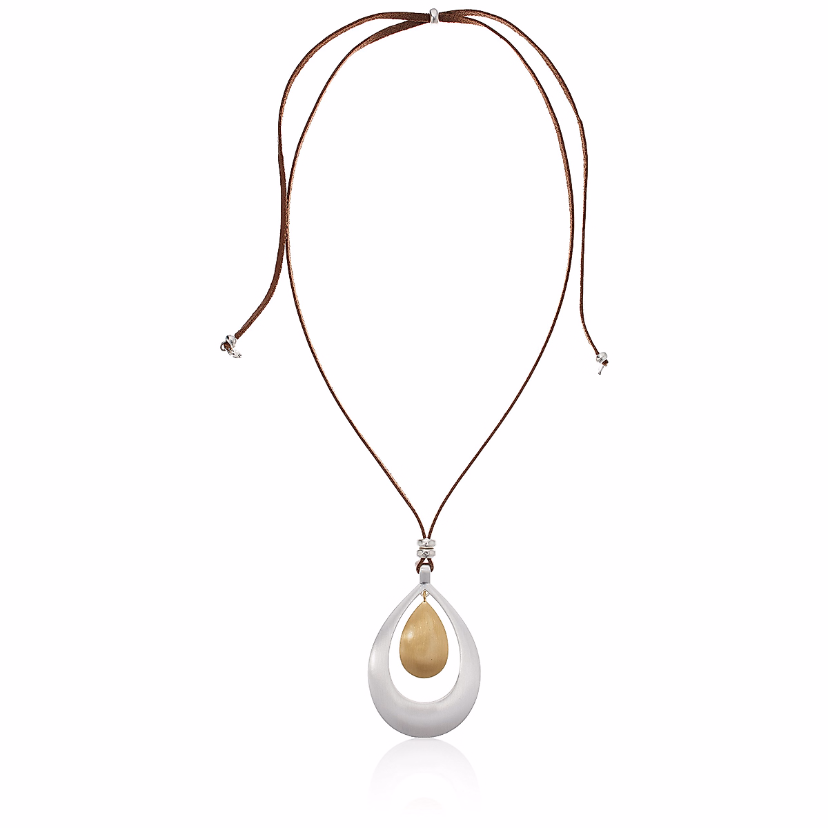 Lucky Brand Two-Tone Cognac Leather 32" Pendant Necklace