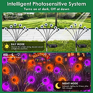 6 𝓟𝓐𝓒𝓚 𝓗𝓪𝓵𝓵𝓸𝔀𝓮𝓮𝓷 Halloween Scary Solar Eyeballs Garden Lights, 6 Pack Halloween Lights Outside, Solar Firefly Lights Outdoor，Solar Swaying Lights for Garden Path Decor (Purple&Orange)