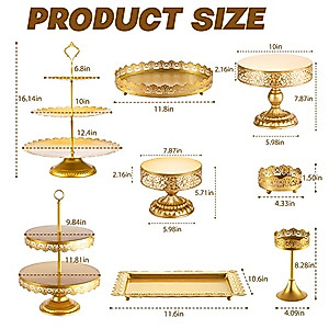 Cake Stand Set-8 Pcs Gold Cake Stand -Dessert Table Display Set-Cake Stands for Dessert Table-Table Decoration Display Tower Plate for Baby Shower, Wedding, Birthday Party, Chrismas Celebration