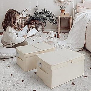 2Pcs Closet Wardrobe Clothes Organizer with Cover for Folded Clothes with Support Board, 8 Grids Drawer Organizers for Clothing Jeans Pants Scarf Leggings Organizer for Closet Organization (Beige)