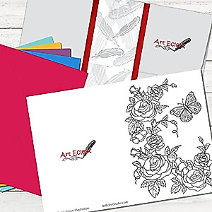 Art Eclect Adult Coloring Greeting Cards for Birthday, Anniversary and Every Occasion (10 Cards With 10 Different Unique Designs and 10 Colored Envelopes Included, Set A/Rainbow)