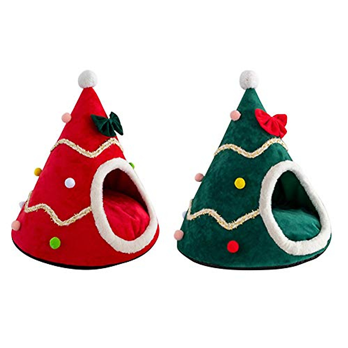 Bed Red Dog Cat Soft Warm Nest Bed Sleeping Bed Plush Cat Cushion Nest Christmas Tree Shape Cave House 1Pcs 38X45Cm