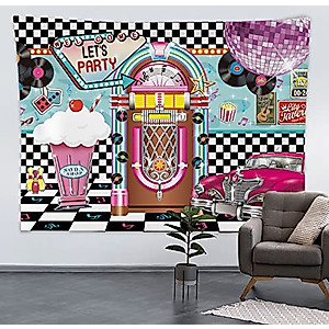 Maijoeyy 7x5ft Back to 50s Backdrop for Birthday Rock Roll Party 1950s Soda Shop Photo Backdrops 50's 60's Sock Hop Party Decorations Retro Diner Time Rock Roll Classic Car Party Decoration Banner