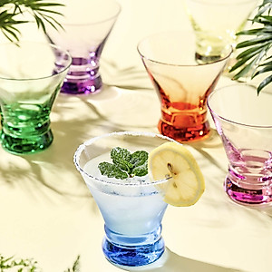 ColoVie Stemless Martini Glasses Set of 6 and Colored Stemless Wine Glasses Set of 6, Colorful Glassware, Drinking Glasses Set, Large Stemless, Red Wine, White Wine