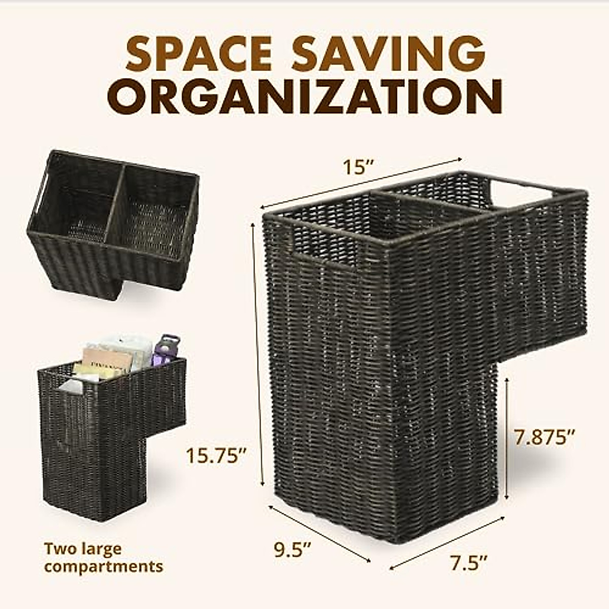 KOUBOO Wicker Step Basket, Dark Brown, Wicker Basket, Staircase Basket, Organizer, Wood Stairs, Carpet Stairs, Compact, Stair Decor