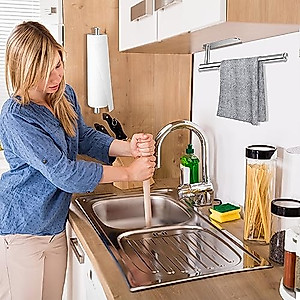 Paper Towel Holder Under Cabinet, Single Hand Operable Wall Mount with Damping Effect,Self-Adhesive Or Drilling Under Cabinet Paper Towel Holder,SUS304 Brushed Stainless