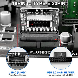 Mainboard Internal USB 3.0 (3.1 Gen 2) 19PIN Header to Type-E Key-A 20 Pin USB 3.1 Front Panel Socket Adapter for Type C Panel Mount Header