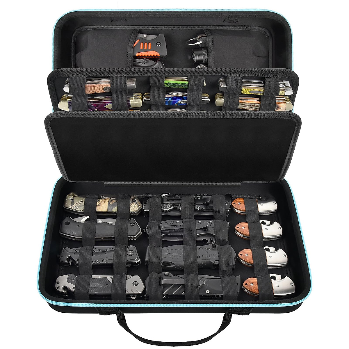 Knife Display Case for 45+ Pocket Knives, for Butterfly Knife Storage Bag, Folding Knives Organizer Holder Box, Knives Collection Protector for Survival, Tactical, Outdoor, Kitchen, EDC Mini Knife