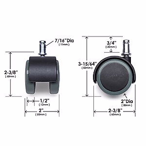 Slipstick CB680 50mm (2 Inch) Floor Protecting Rubber Office Chair Caster Wheels (Set of 5) Standard Stem Size - Black/Gray