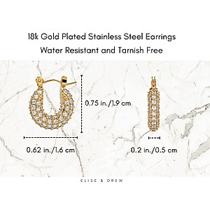 ELISE & DREW - 18k Gold Plated Hoop Earrings, Small Hoop Earrings for women, Stainless Steel, Cubic Zirconia, Gold Earrings for Women, Chunky Earrings, Waterproof, Tarnish Free