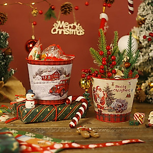 Putuo Decor Christmas Metal Buckets, 5 Pieces Christmas Metal Tin Ice Buckets, Christmas Decorations Galvanized Tin Bucket Pails for Party Home Table Centerpieces Decor 5.9" W x 5.3" H