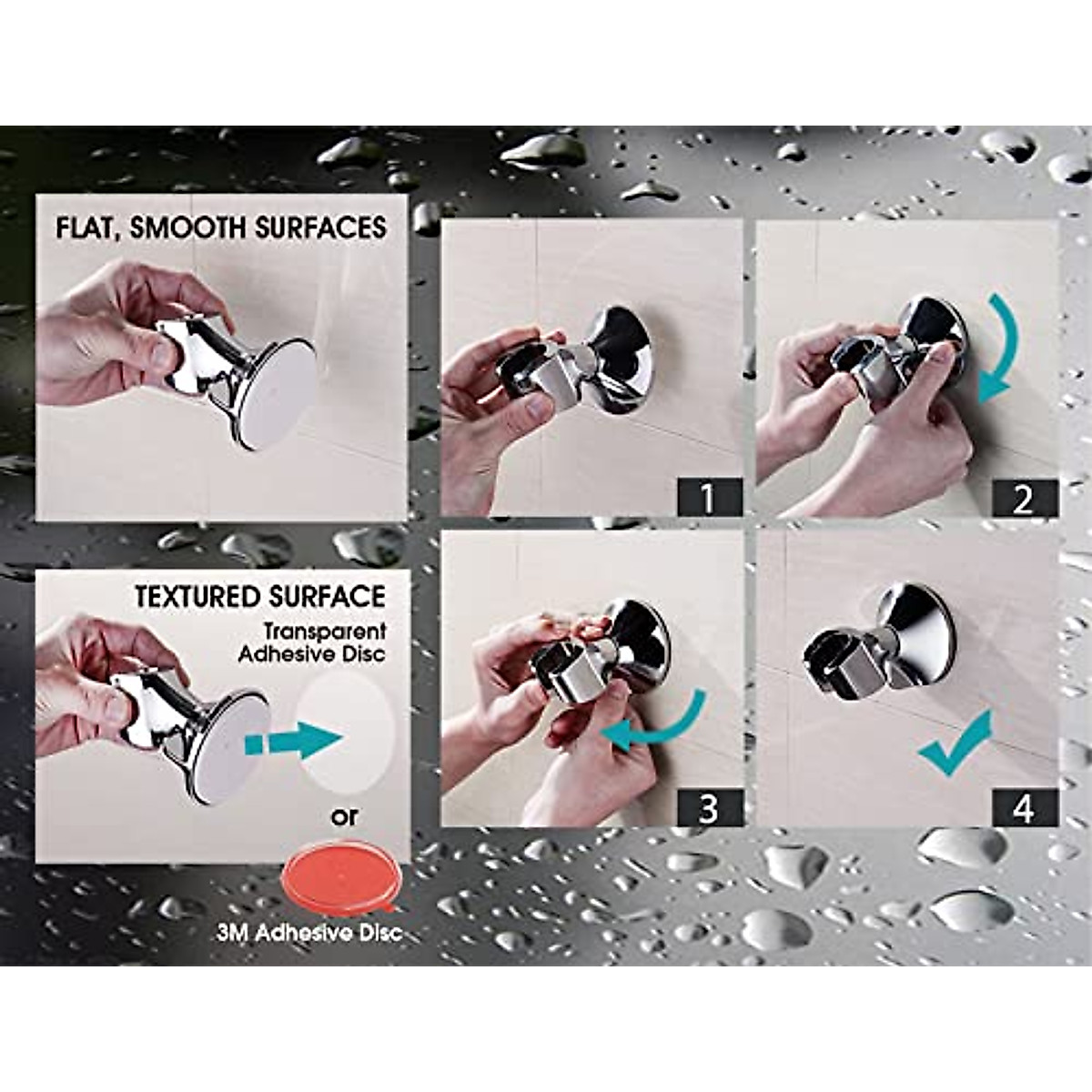 BRIGHT SHOWERS Handheld Shower Head Holder with Dual Angle Positions, Wall Suction Bracket Includes Adhesive 3M Disc, No Tools Required and Easy Installation, Chrome Finish