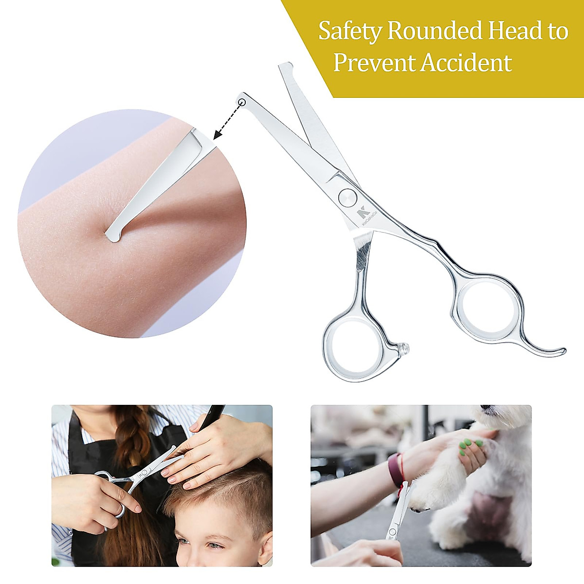 6.1 inch Kids Hair Cutting Scissors Safety Rounded Tips Haircut Scissors, K KaCaKaCa Professional Safe Hair Cutting Shears for Baby, Toddler, Children, Women and Men, Barber, Salon and Home Use