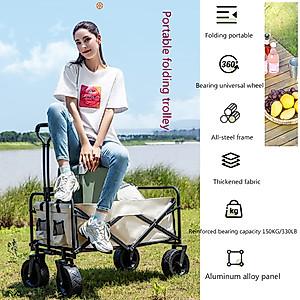 Collapsible Folding Wagon with 150L Capacity, Heavy Duty Foldable Utility Garden Cart with Big All-Terrain Beach Wheelsand Drink Holders.White