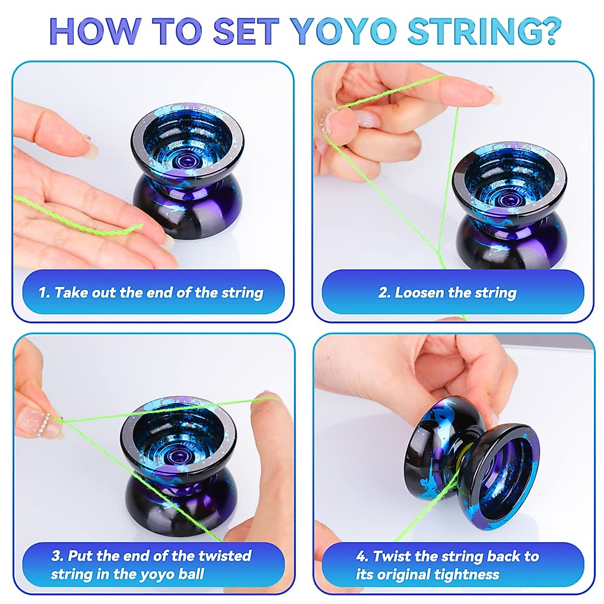 MAGICYOYO Professional Unresponsive Yoyo N11 Pack of 2, Alloy Metal Yoyo for String Trick, Dual Purpose Yoyo with 12 Yoyo Strings + 2 Bags + 2 Flat Bearings + Axle + Bearing Removal Tool