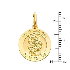 The World Jewelry Center 14k REAL Yellow Gold Religious Saint Anthony Medal Pendant with 1.2mm Cable Chain Necklace - 20"