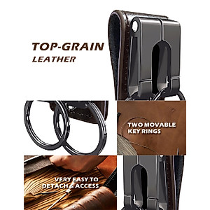 GABOX Belt Keychain Clip, Keyring Holder for Belt, Belt Loop Key Clips, Key Holder Key Rings Keeper Pocket Pants Key Hook, Cowhide Leather Black Metal