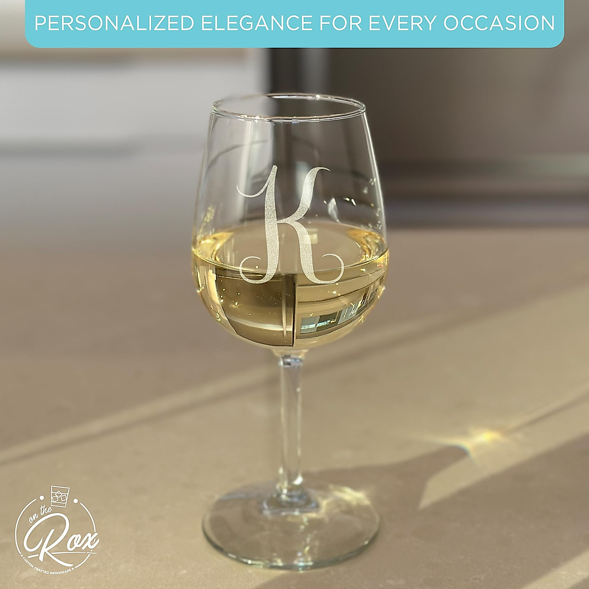 Monogrammed A-Z Wine Gifts for Women - 12.75 oz Engraved Personalized Wine Glass- Funny Wine Lover Monogram Gifts for Women - Unique Wine Glasses Gift Set (K)