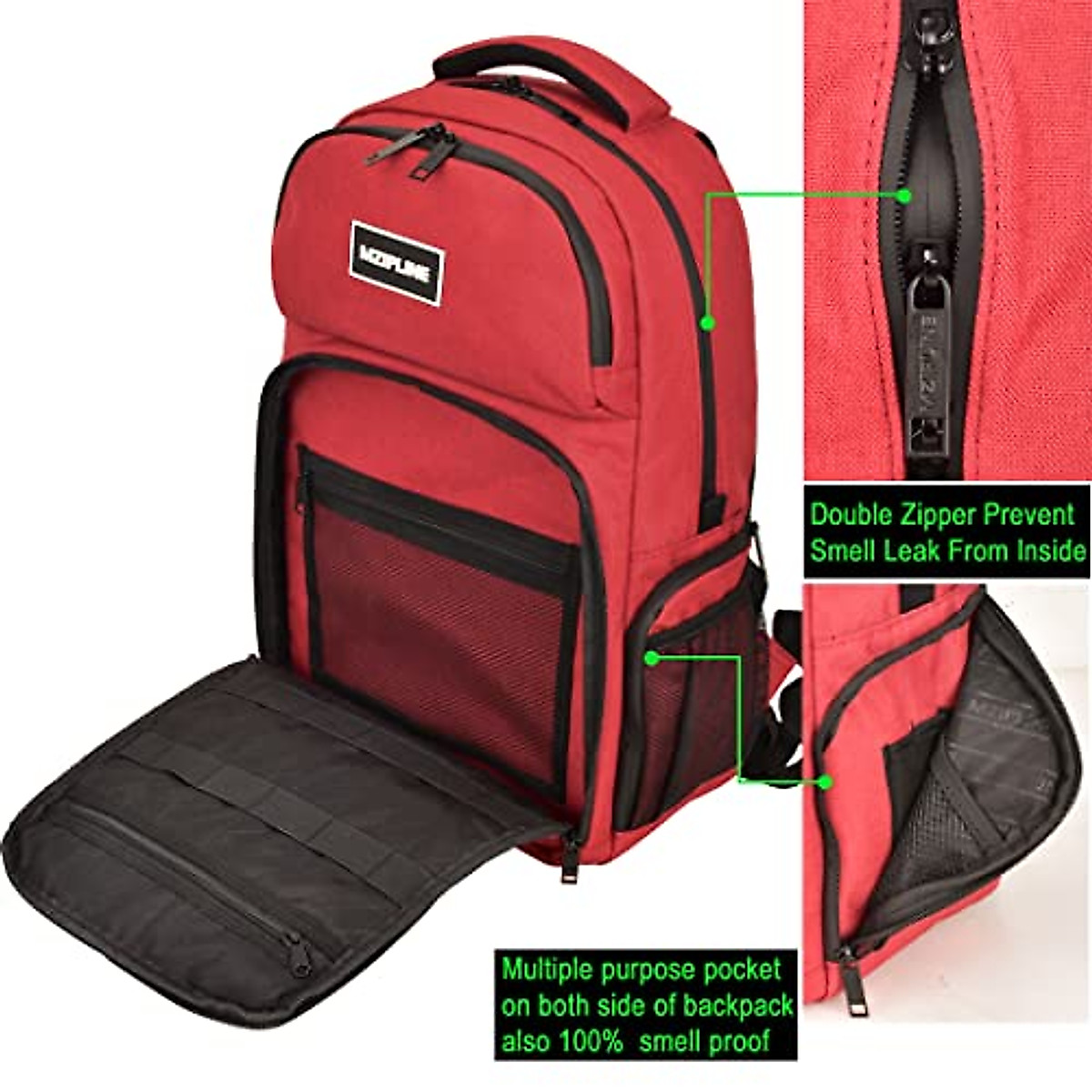 MZIPLINE Travel Backpack-Smell Proof-Scent Proof Daypack Bookbag for School Laptop Women (Heather Red)