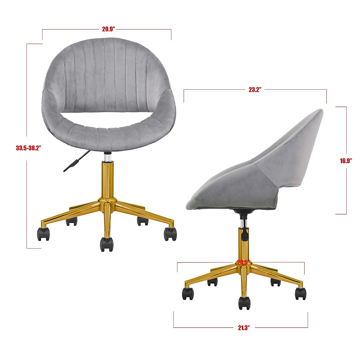 ovios Cute Desk Chair,Plush Velvet Office Chair for Home or Office,Modern,Comfortble,Nice Task Chair for Computer Desk. (Golden-Grey)